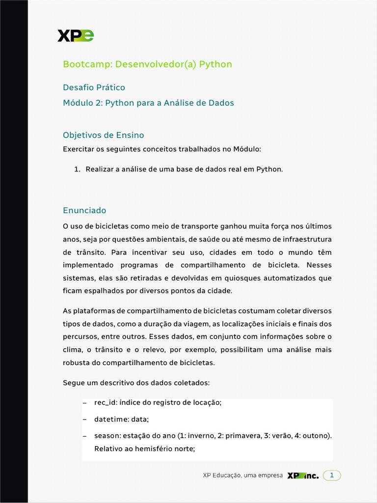 Enunciado Desafio - Módulo 2 - Bootcamp Desenvolvedor (A) Python | PDF | Python (linguagem de ...