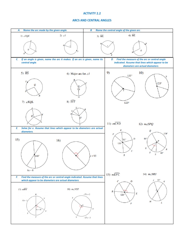 Arcs and Central Angles | PDF