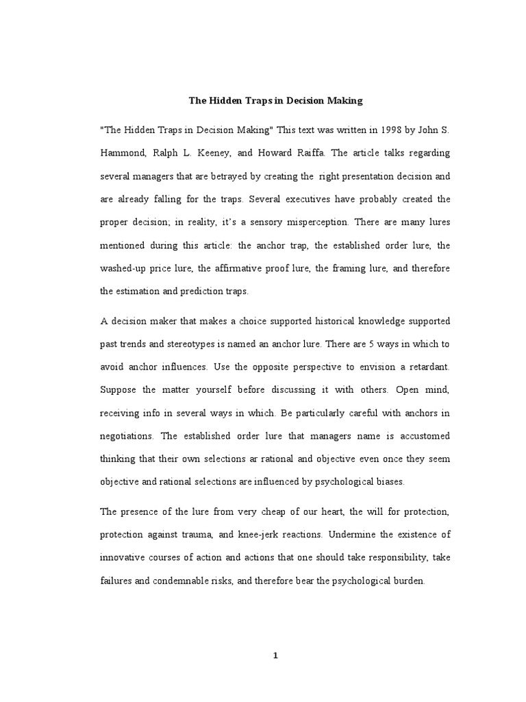 The Hidden Traps in Decision Making | Download Free PDF | Decision ...