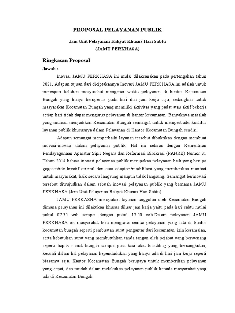 JAMU PERKHASA - Proposal Inovasi Pelayanan Publik | PDF