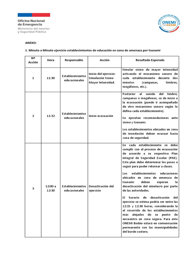 ANEXO Minuto A Minuto Simulacro Sismo Tsunami Sector Educación | Descargar gratis PDF | Tsunami ...