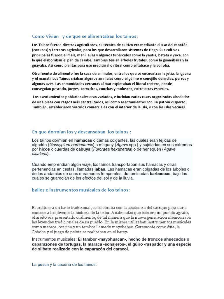 Como Vivian y de Que Se Alimentaban Los Tainos | PDF