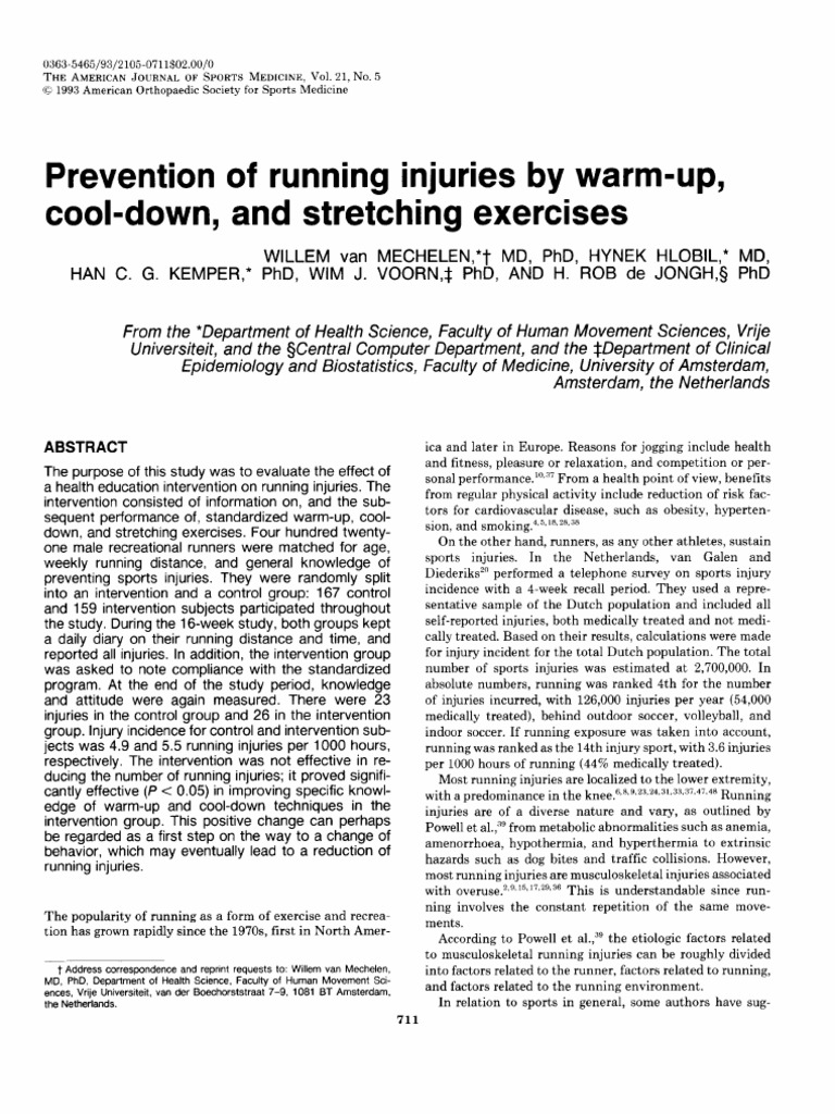Prevention of Running Injuries by Warm-Up, Cool-Down, and Stretching ... Prevention of Running Injuries by Warm-Up, Cool-Down, and Stretching ...