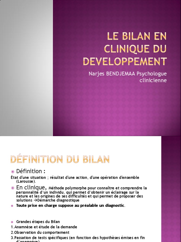 Bilan clinique en psychologie enfantine | PDF