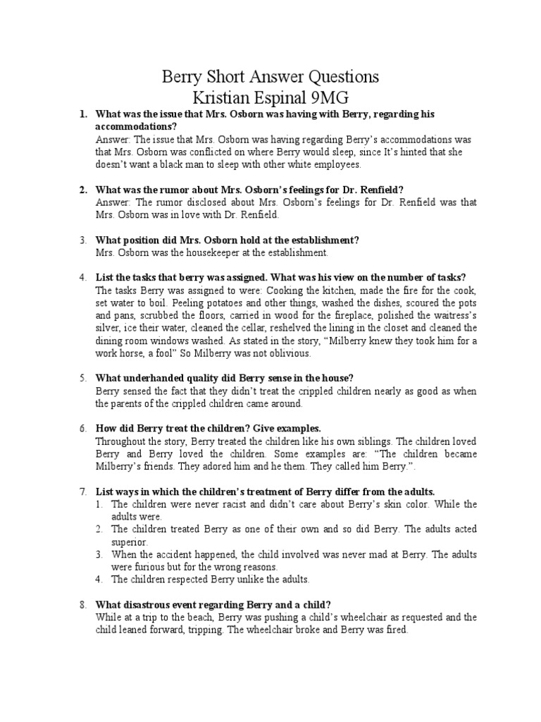 Berry Essay and Short Questions | PDF | Racism | Discrimination & Race ...