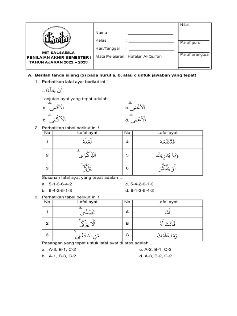 Mit Salsabila Soal Hafalan 6 | PDF