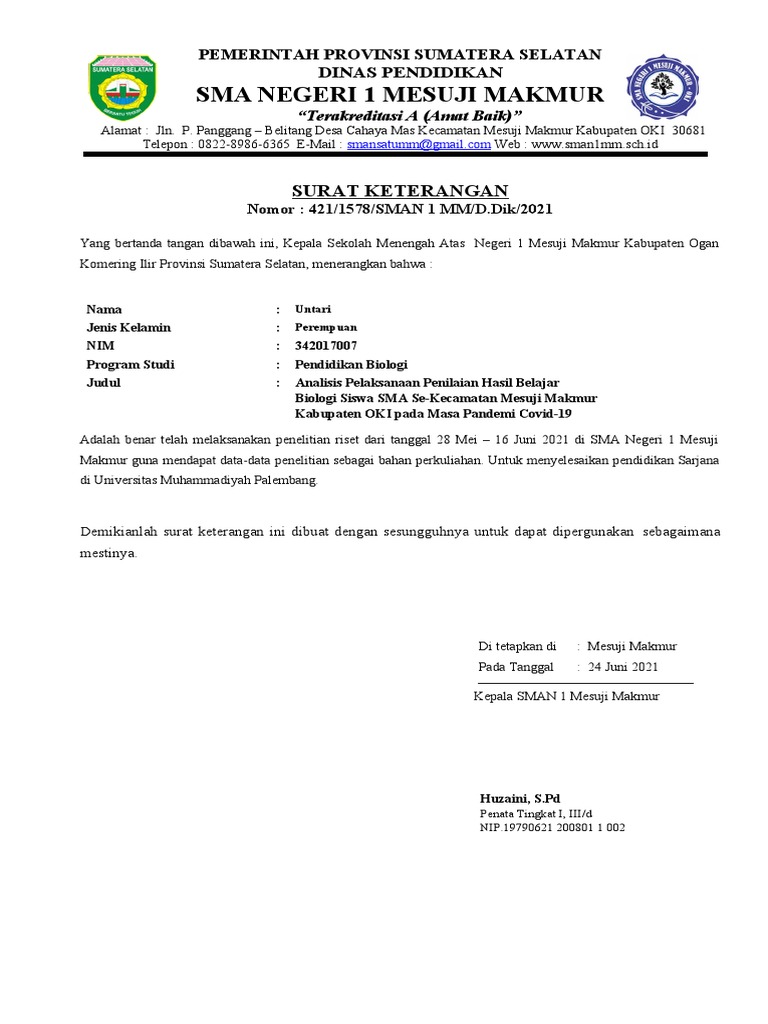 Surat Keterangan Bahwa Benar Melakukan Penelitian | PDF