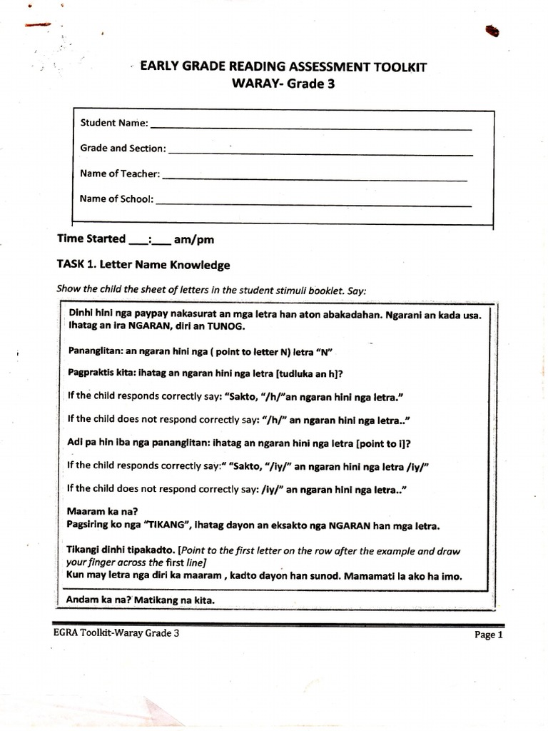 Egra Toolkit - Grade 3 | PDF