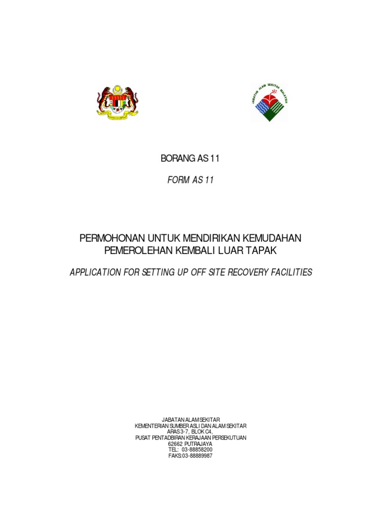 Form AS 11 - Application For Setting Up Off Site Recovery Facilities | PDF Form AS 11 - Application For Setting Up Off Site Recovery Facilities | PDF