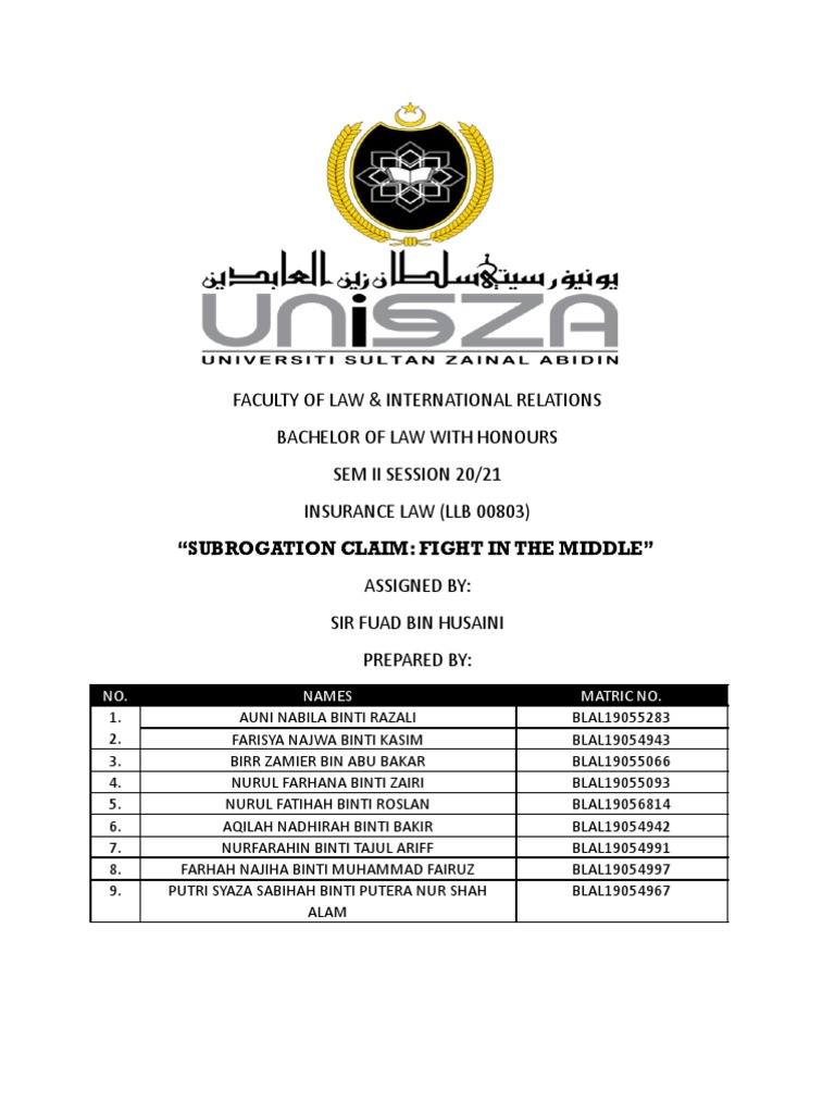 Group B-Project Paper | PDF | Insurance | Subrogation