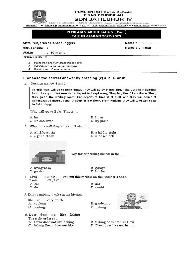 Pat Bahasa Inggris Kelas 5 2022-2023 | PDF