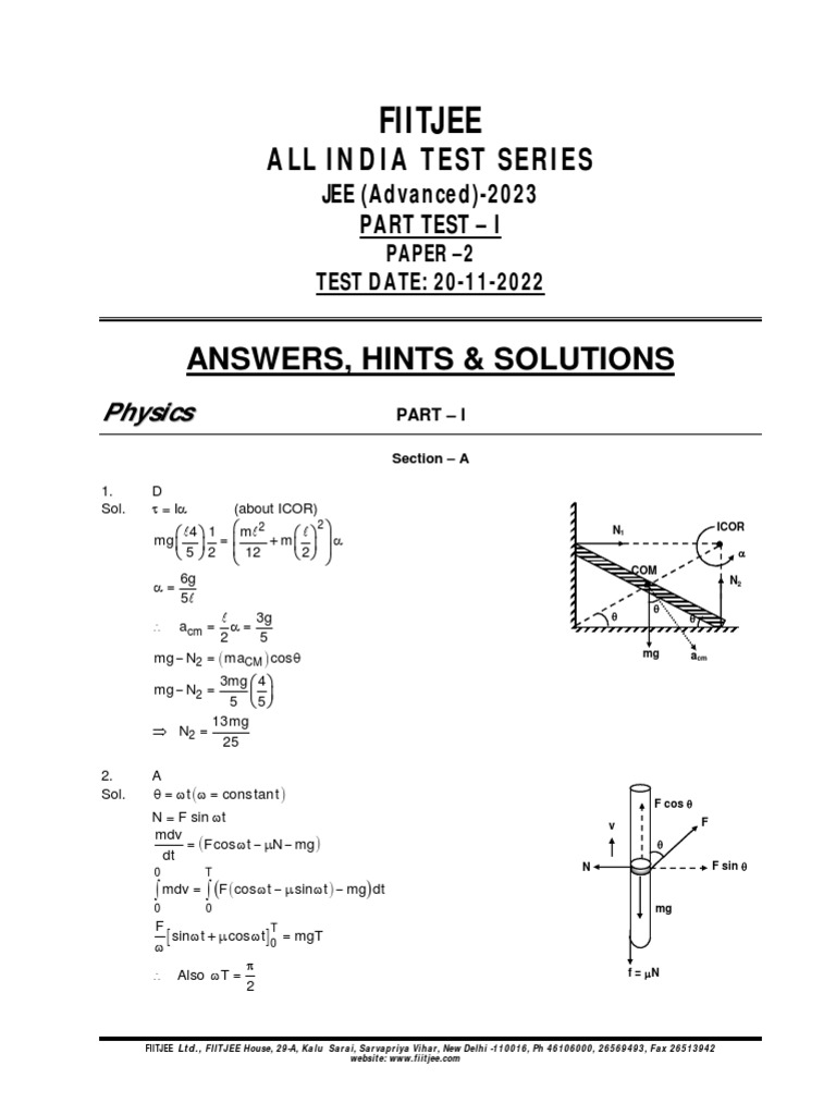 Aits 2223 PT I Jeea TD Paper 2 Sol | Download Free PDF | Physical Sciences | Physics
