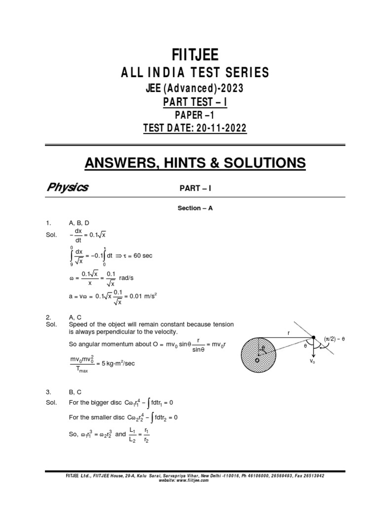 Aits 2223 PT I Jeea TD Paper 1 Sol | PDF | Applied And Interdisciplinary Physics | Physical ...
