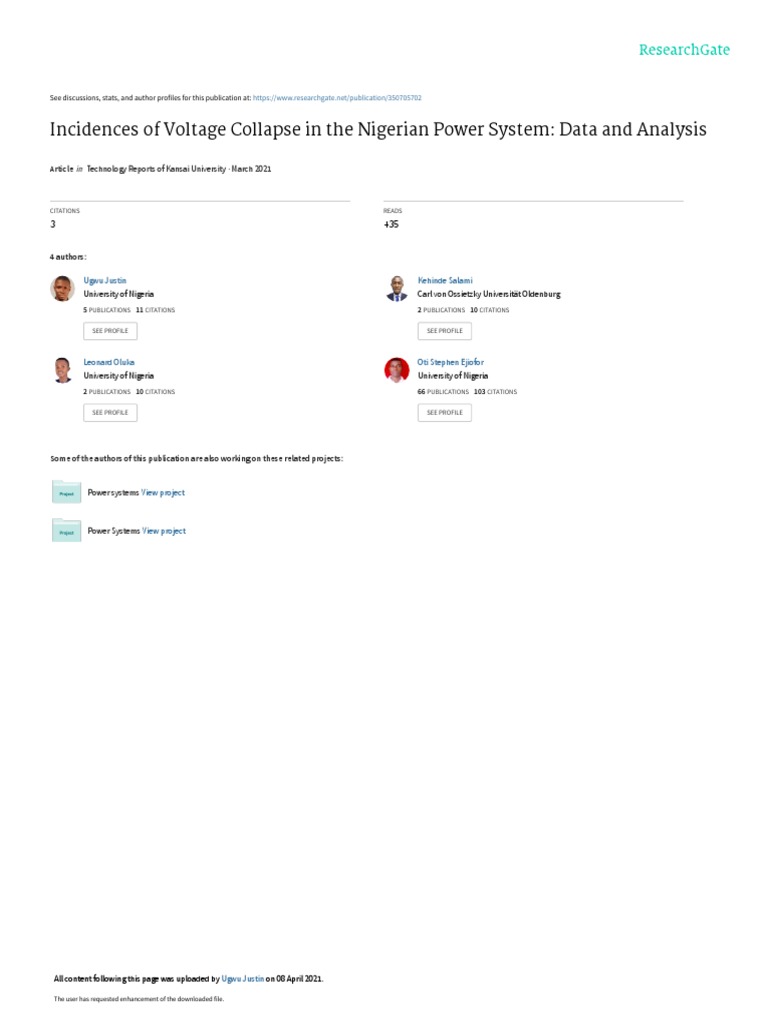 Incidences of Voltage Collapse in The Nigerian Power System Data and ...