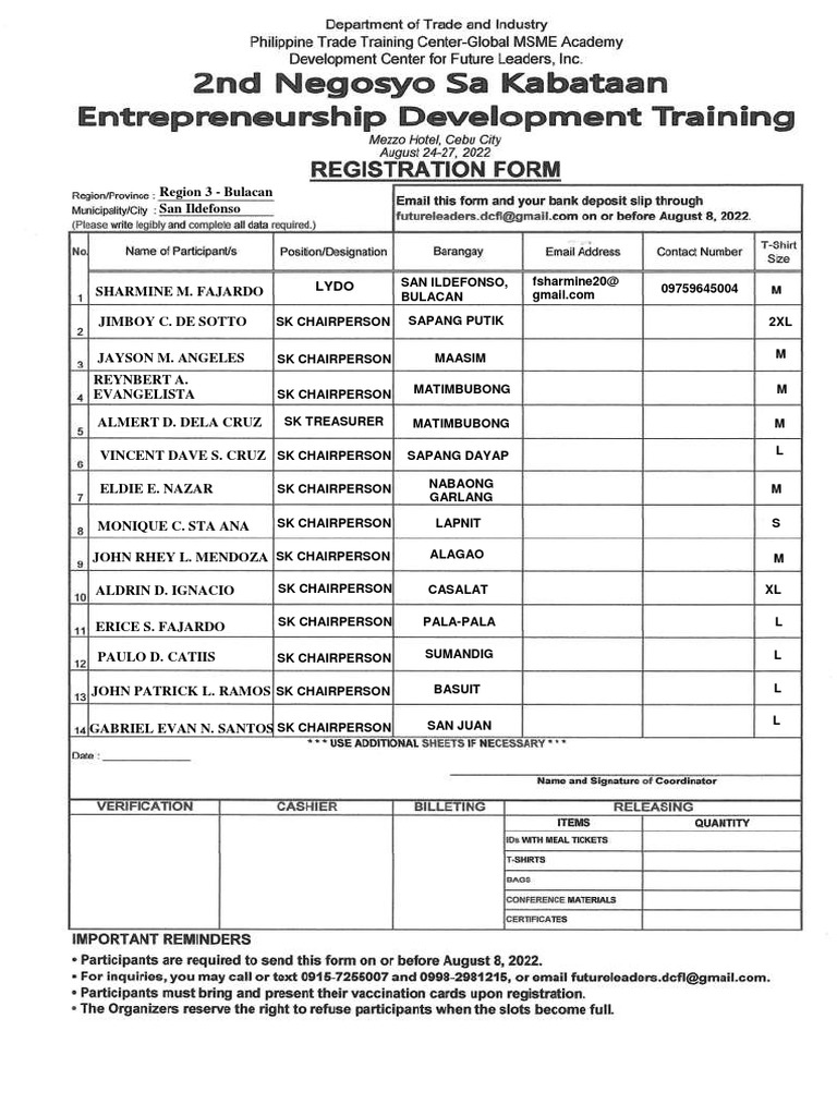 Registration Form SK SnIlde | PDF