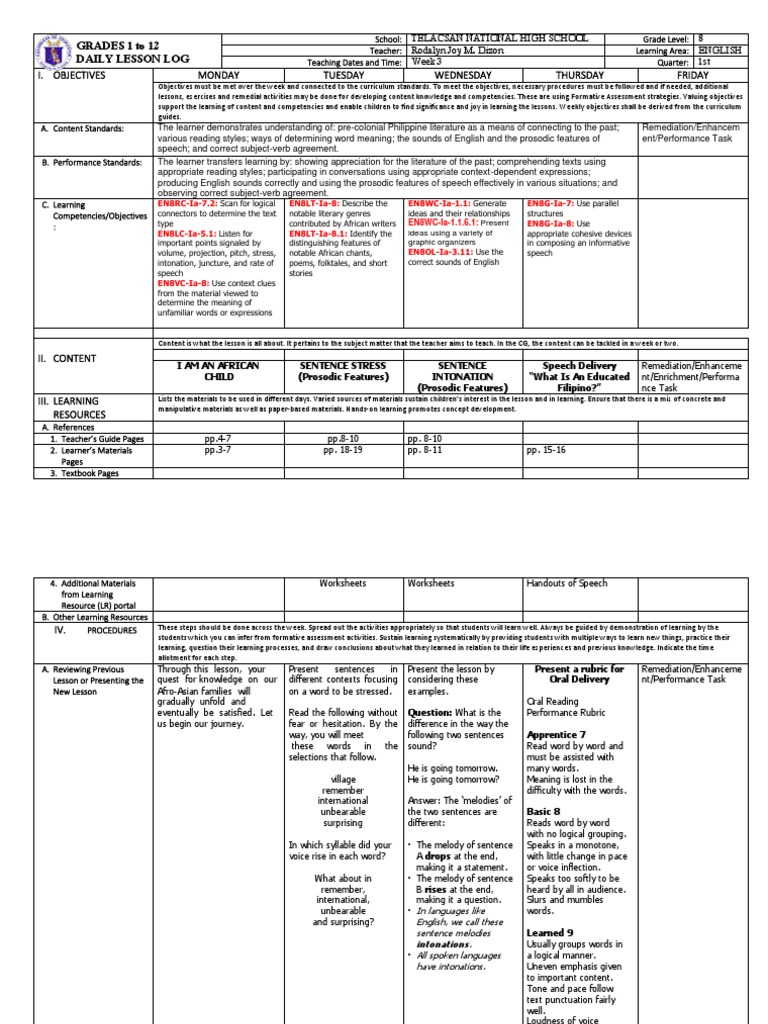 DLL in English (Week 3) | PDF | Stress (Linguistics) | Teaching Method