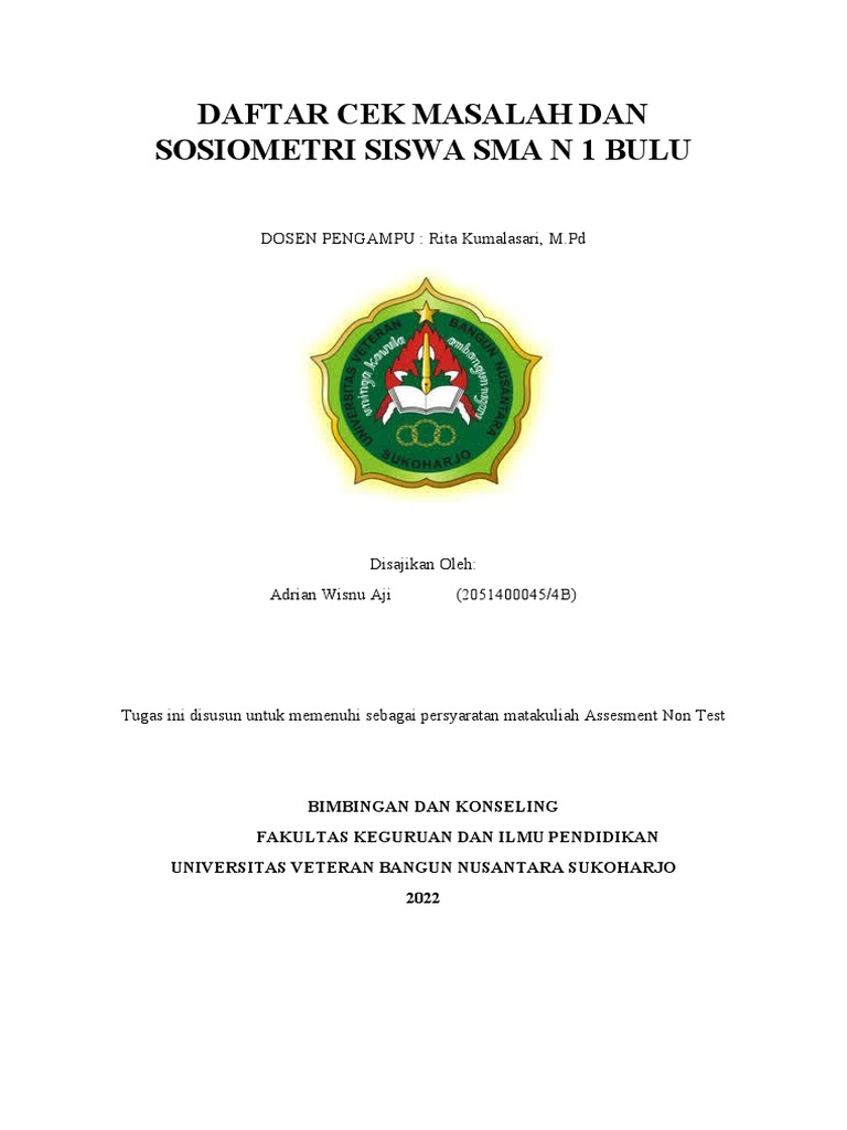 Cover Daftar Cek Masalah Dan Sosiometri Siswa Sma N 1 Bulu | PDF