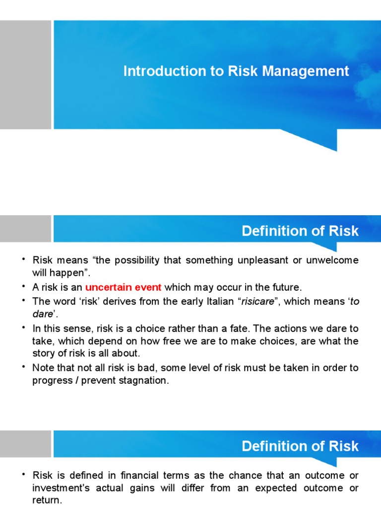 CH07 Introduction To Risk Management | PDF | Risk | Risk Management