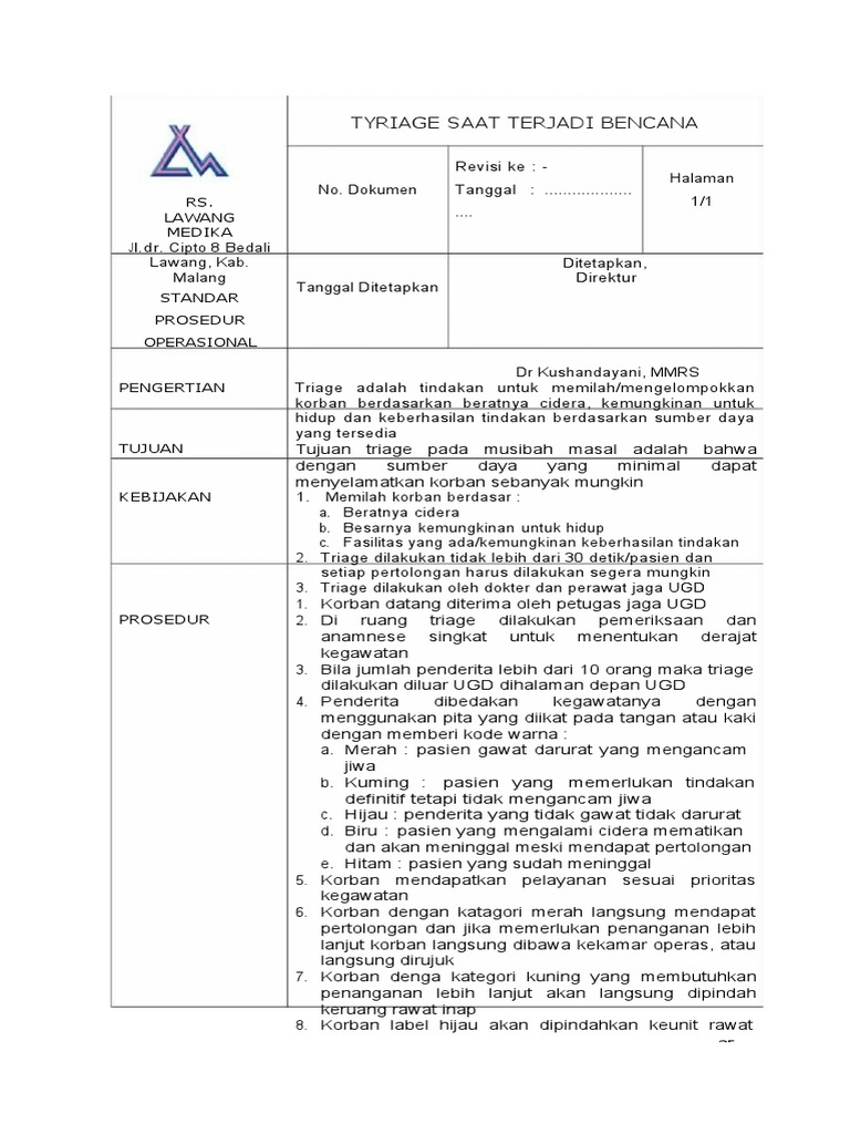 SOP Triage Bencana RS Lawang Medika | PDF