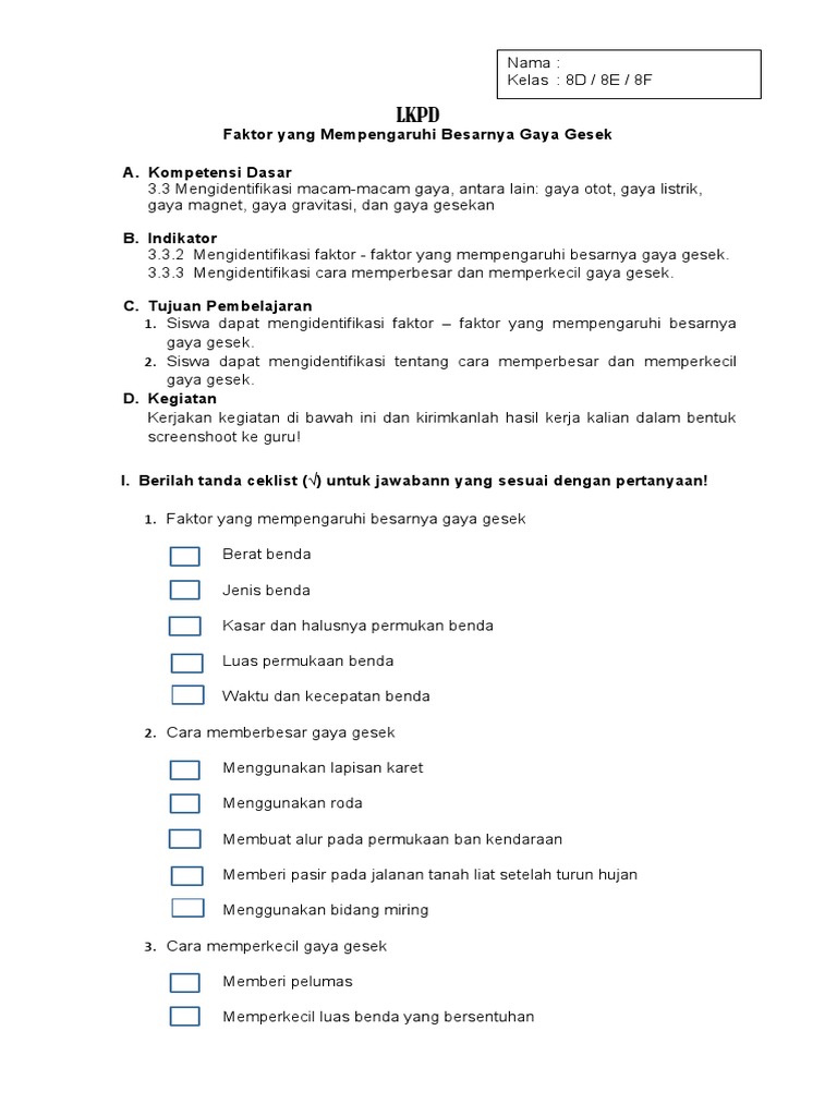 LKPD Gaya Gesek TBH | PDF