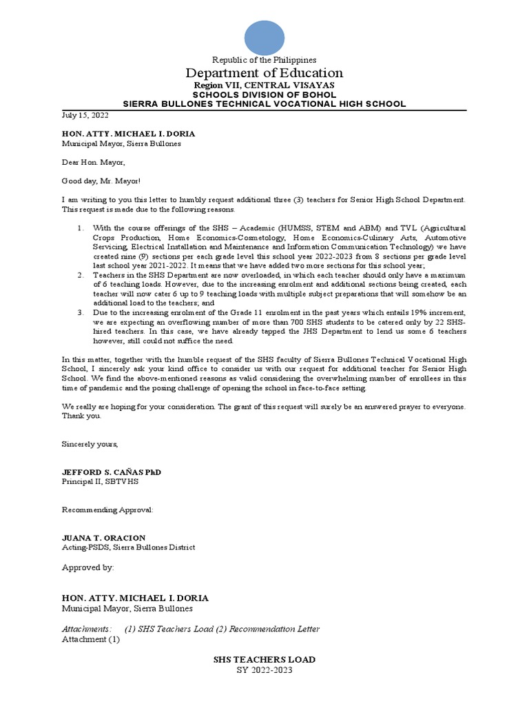 Letter Request For Mayor | PDF | Teachers | Educational Stages