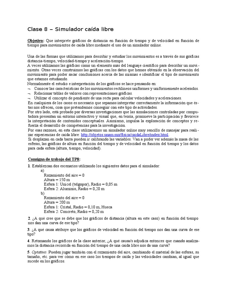 Clase 8 - Simulador Caída Libre - 3A | PDF | Función (Matemáticas) | Hora