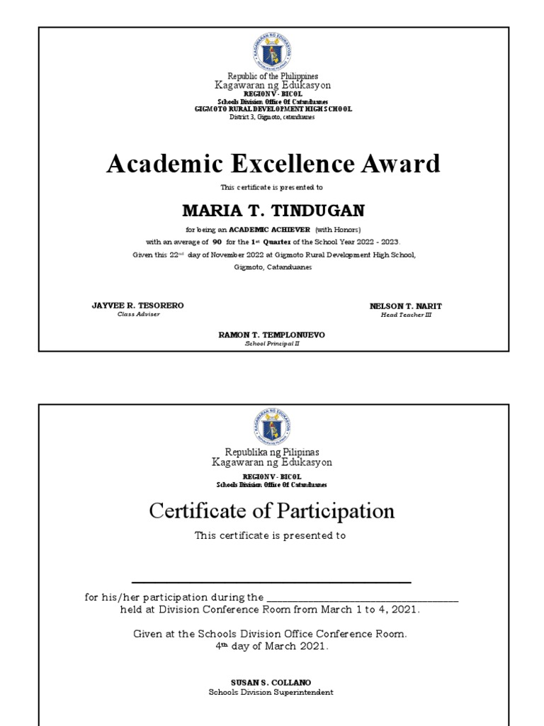 Academic Excellence Award Certificate | PDF