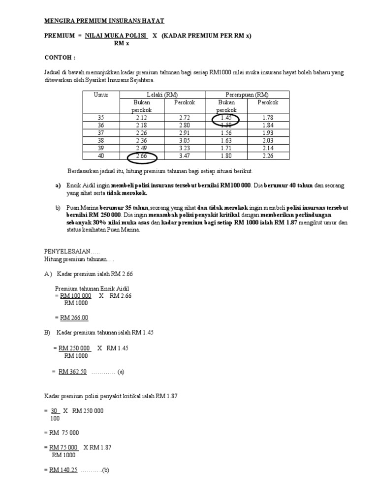 Mengira Premium Insurans Hayat | PDF