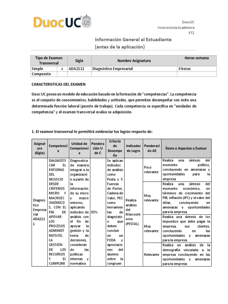 Rubrica Examen Transversal | PDF