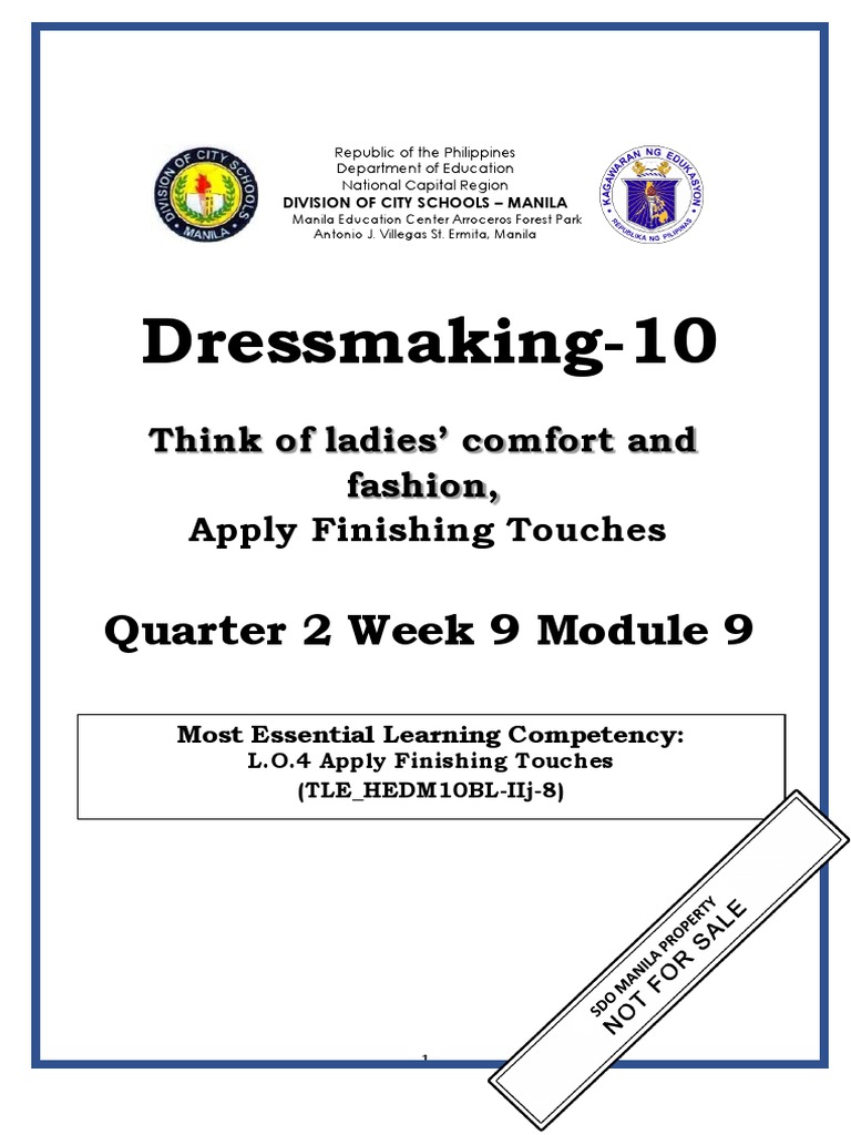 TLE-HE-10 Q2 W9 Mod9 Dressmaking | PDF | Sewing | Seam (Sewing)