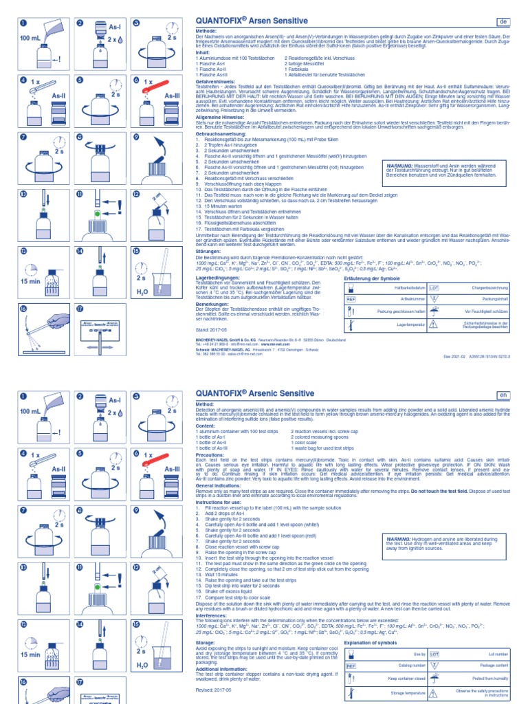 Instruction 91345 Semi Quantitative Test Strips QUANTOFIX Arsenic ...