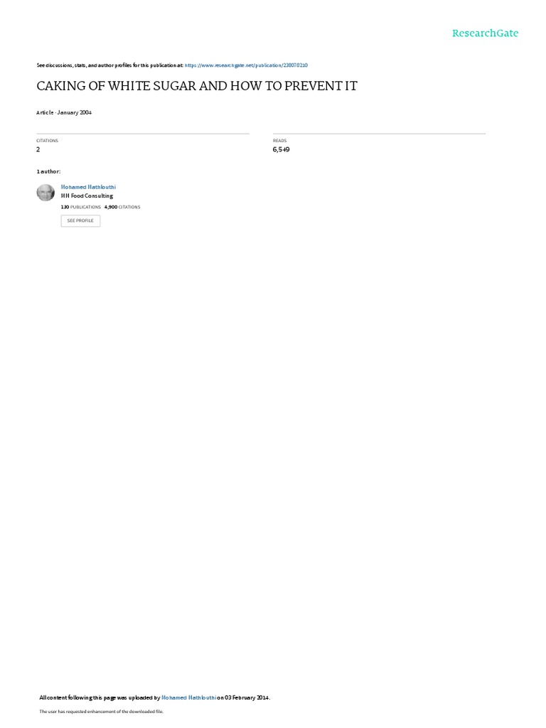 Caking of White Sugar and How To Prevent It | PDF | Adsorption | Humidity