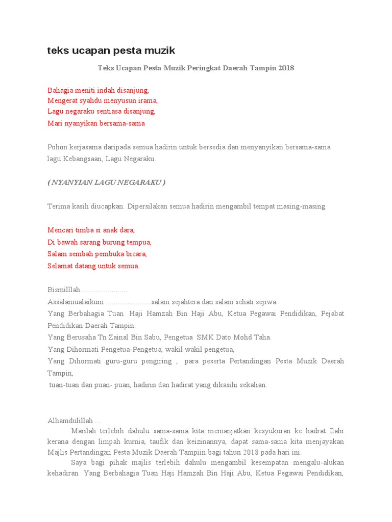 Teks Ucapan Pesta Muzik | PDF