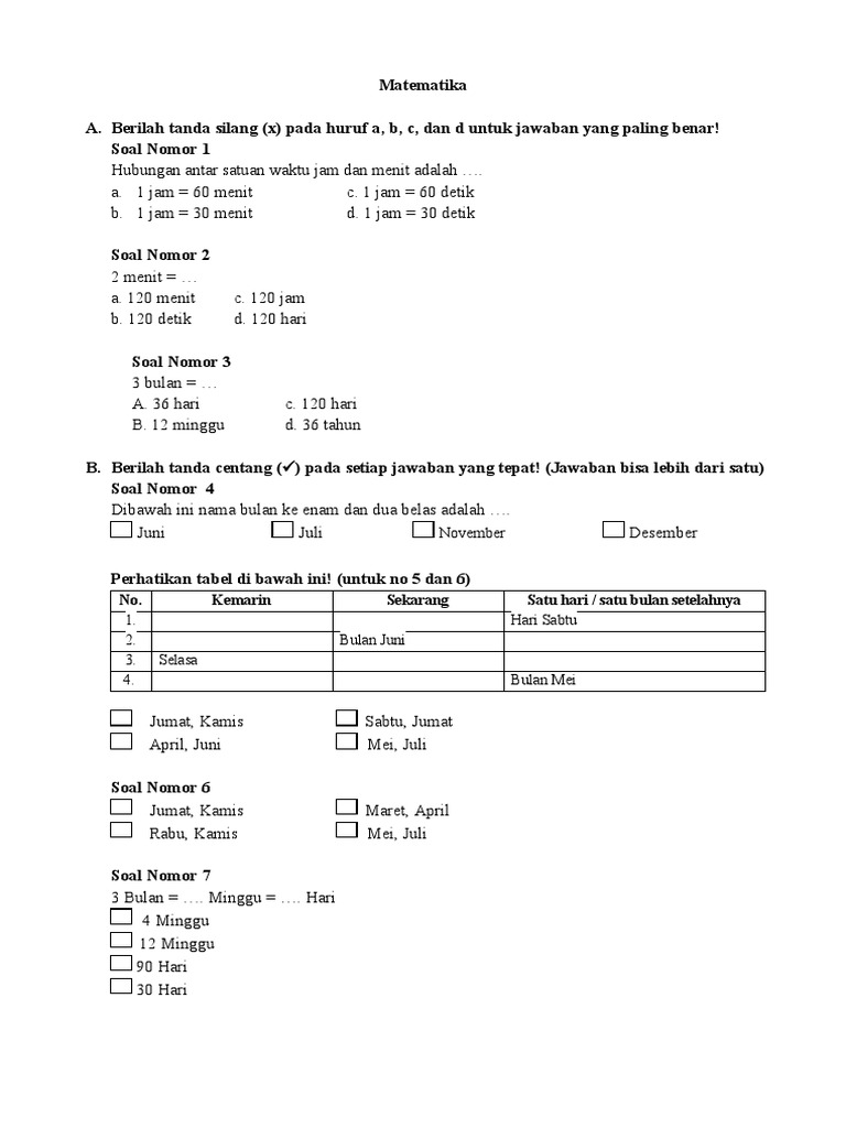 Soal Matematika Waktu dan Satuan | PDF | Metode & Bahan Ajar