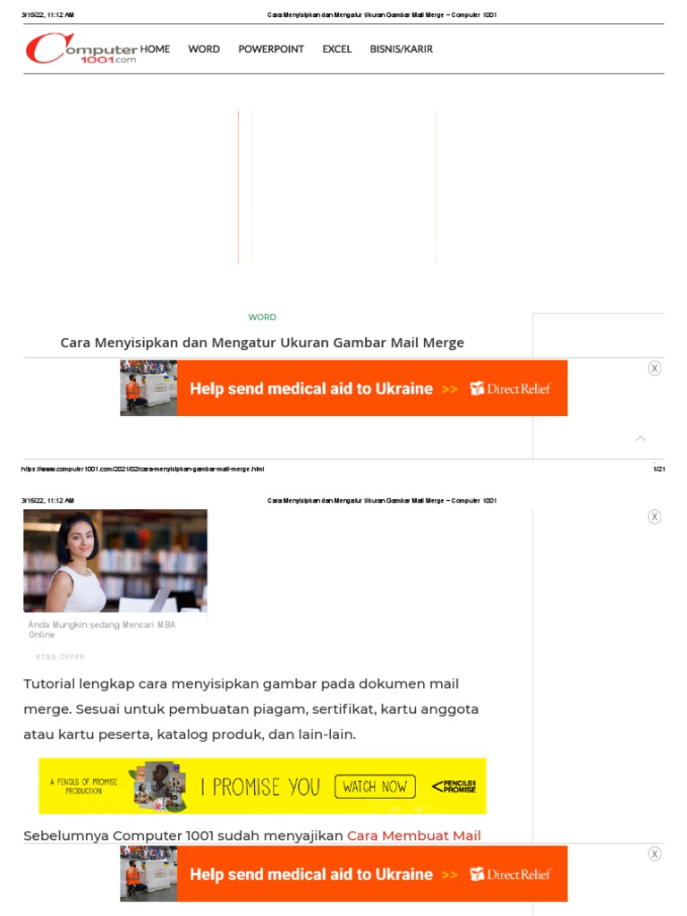 Cara Menyisipkan Dan Mengatur Ukuran Gambar Mail Merge - Computer 1001 | PDF