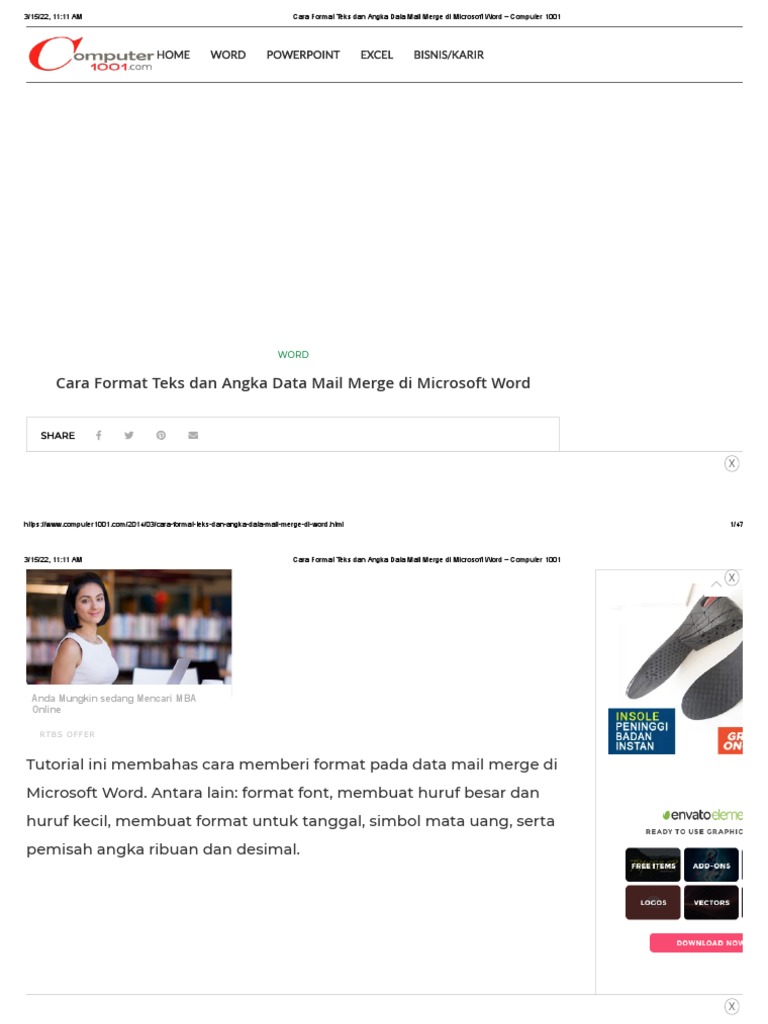 Cara Format Teks Dan Angka Data Mail Merge Di Microsoft Word - Computer 1001 | PDF