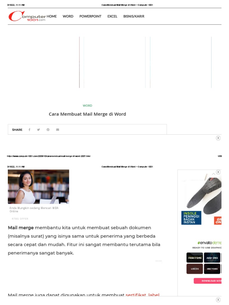 Cara Membuat Mail Merge Di Word - Computer 1001 | PDF