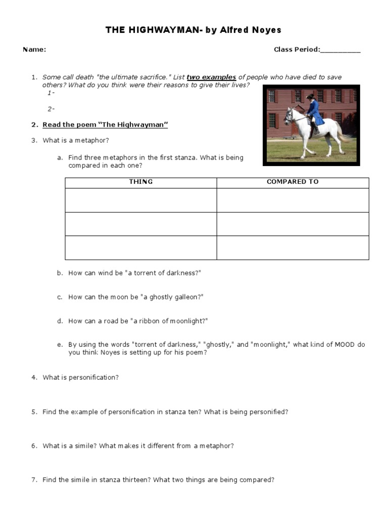 The Highwayman Poem and Activities | PDF | Poetry