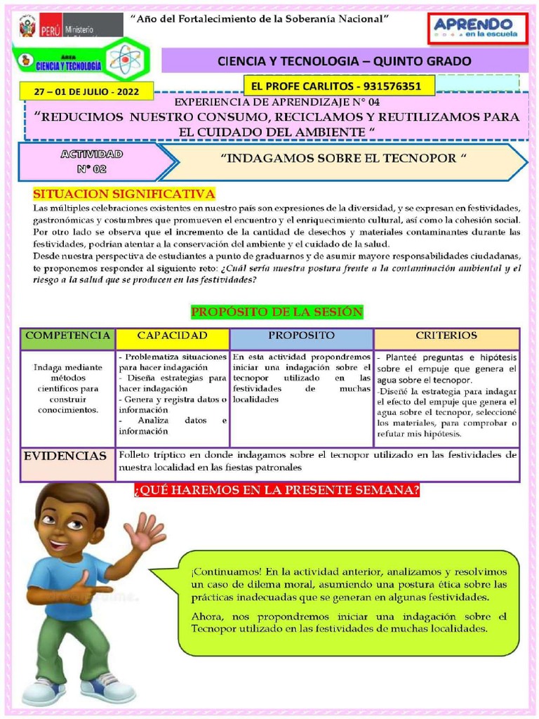 Experiencia de Aprendizaje #04 - Ciencia y Tecnologia - Actividad 02 - 5to Grado - 00001 | PDF