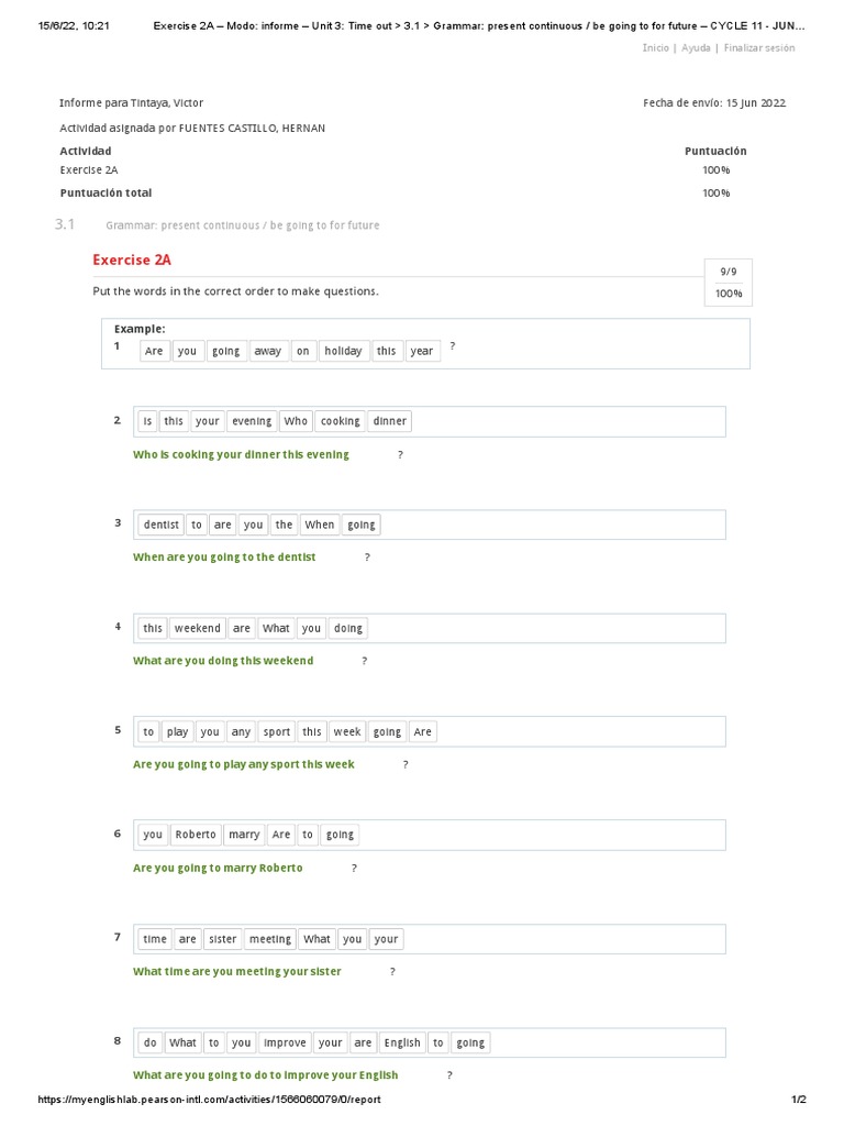 Exercise 2A: Grammar: Present Continuous / Be Going To For Future | PDF