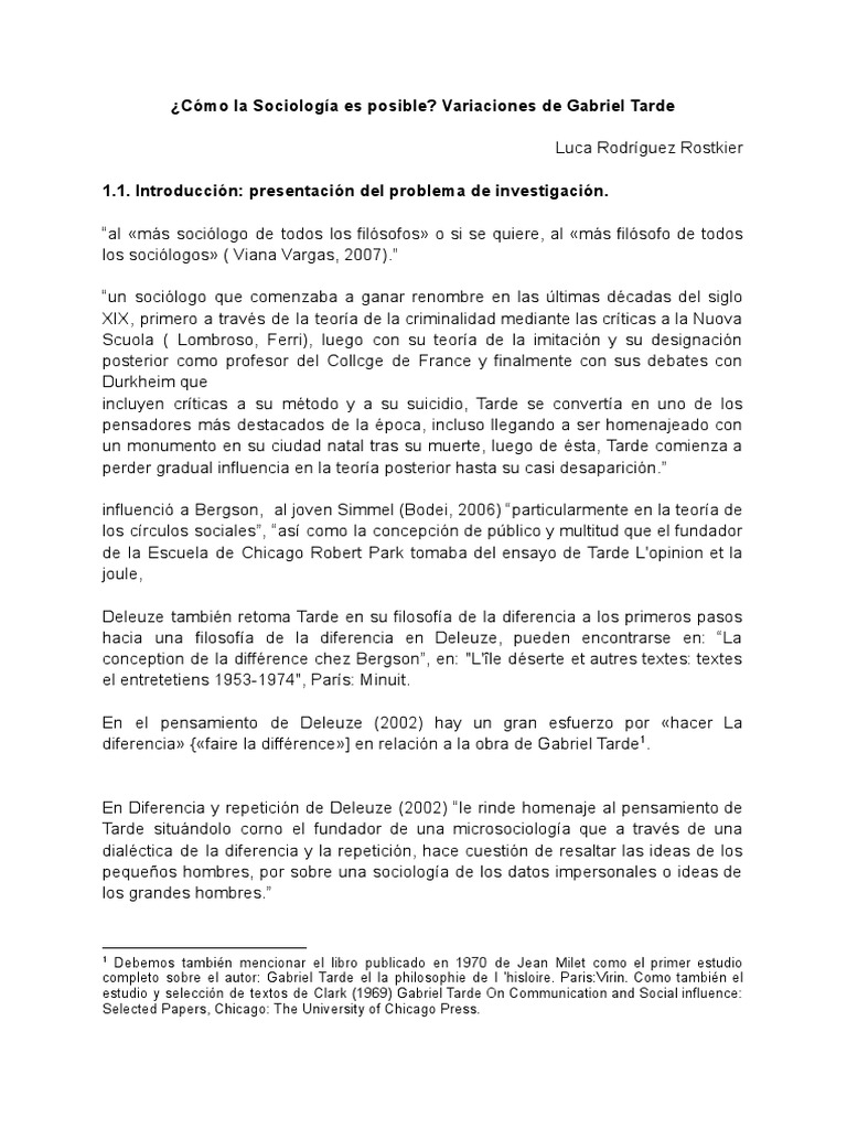 Gabriel Tarde: Influencia en Sociología | PDF | Sociología | Gilles Deleuze