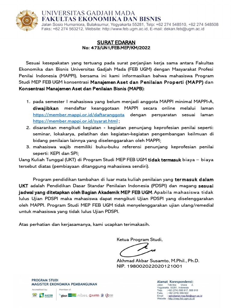 473 - Surat Edaran Mhs MAPP Dan MAPB | PDF