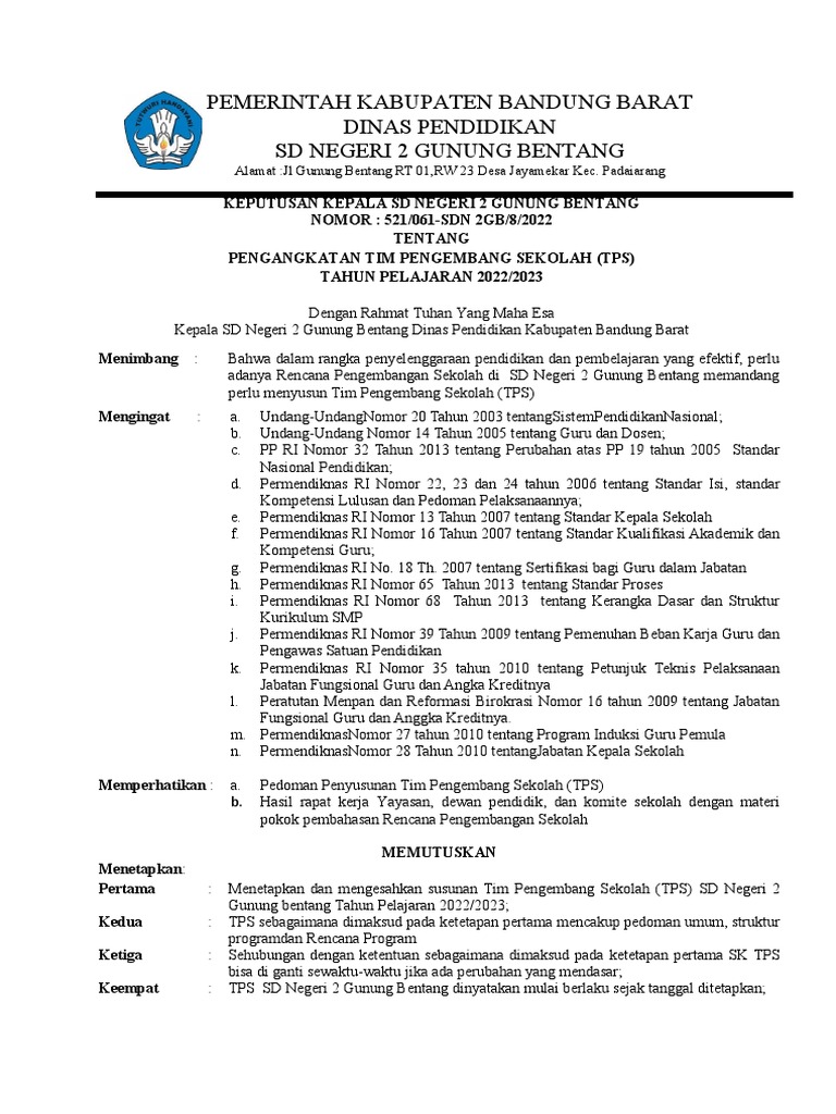 Salinan Dari SK TPS 2022 | PDF