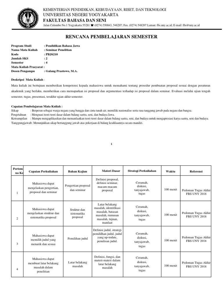 RPS Seminar Penelitian | PDF
