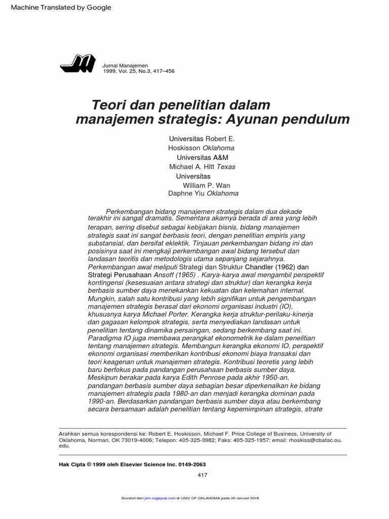 Teori Dan Riset Dalam Manajemen Strategis | PDF | Karier & Perkembangan