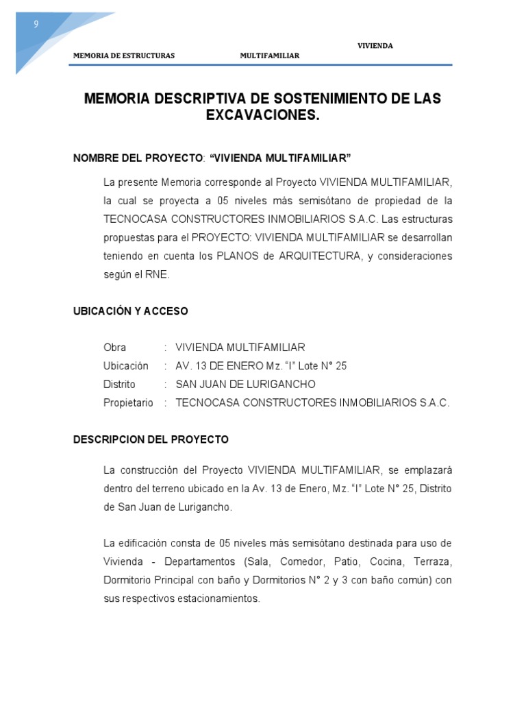 Memoria Descript. Estruc. Calzaduras | PDF | Fundación (Ingeniería) | Ingeniero civil