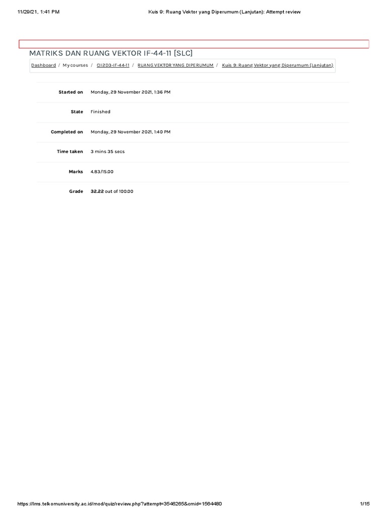 Kuis Ruang Vektor Diperumum IF-44-11 | PDF | Teaching Methods & Materials