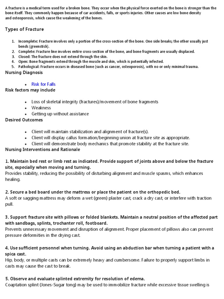 Risk For Falls: Types of Fracture | PDF | Bone | Osteoporosis