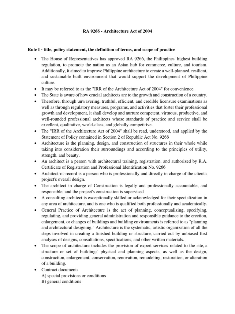 Overview of RA 9266: Architecture Act | PDF