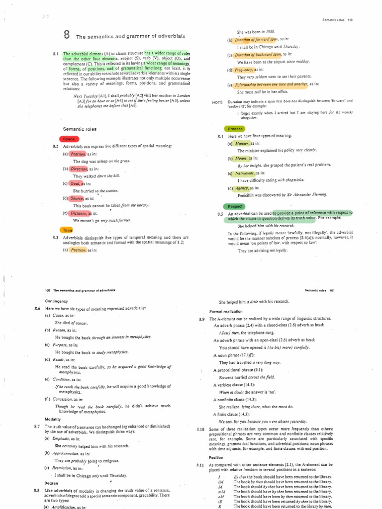 Quirk, R. The Semantics and Grammar of Adverbials | PDF